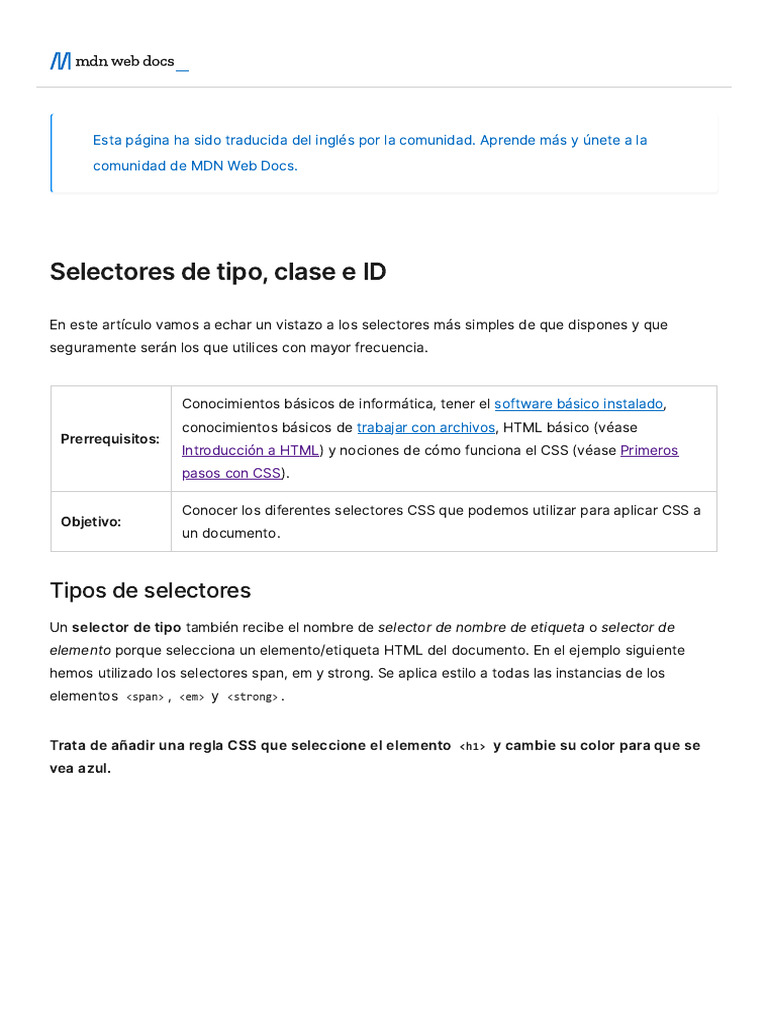Selectores de Tipo, Clase e ID - Aprende Desarrollo Web - MDN | PDF ...