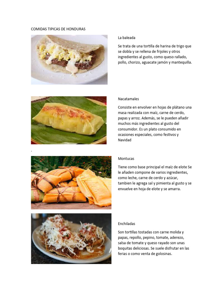COMIDAS TIPICAS DE HONDURAS Jasser | PDF | Maíz | Cocina occidental