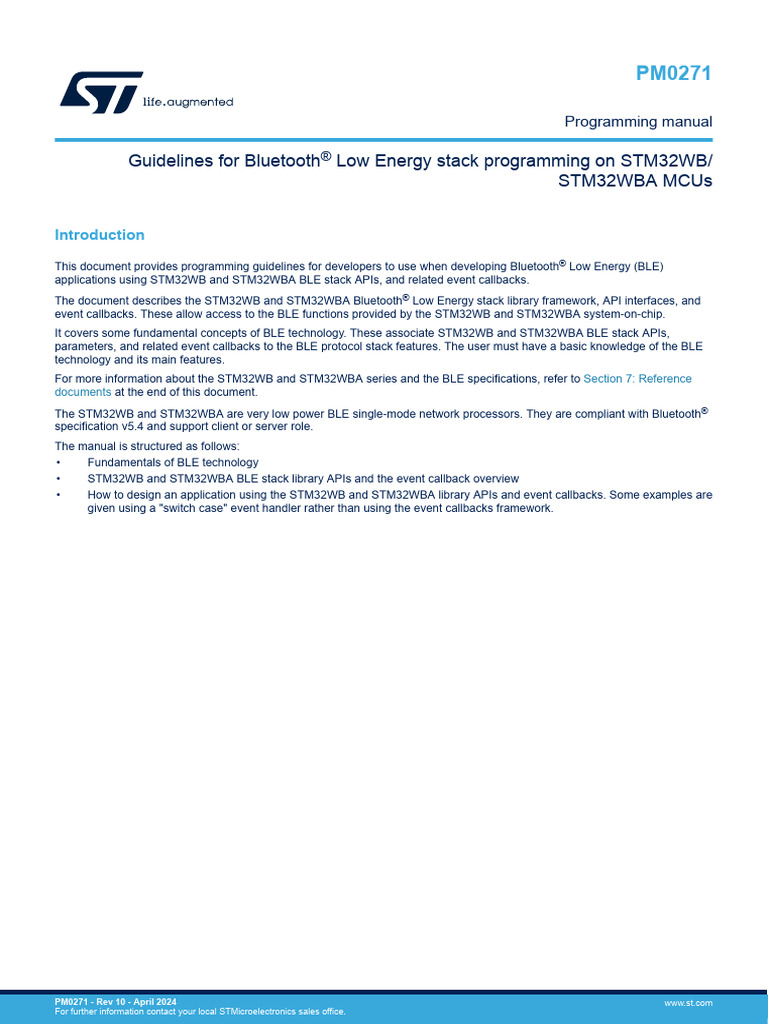 Pm0271 Guidelines For Bluetooth Low Energy Stack Programming On Stm32wb Stm32wba Mcus