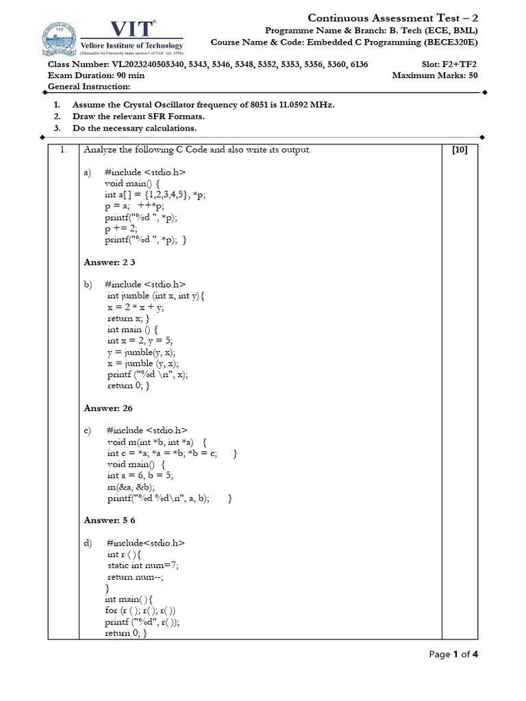 Winsem2023-24 Bece320e Eth VL2023240505346 Cat-2-Qp - Key | PDF | Computer Architecture ...