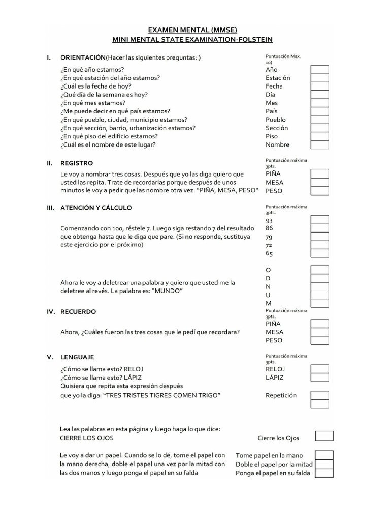 Examen Mental de Folstein | PDF