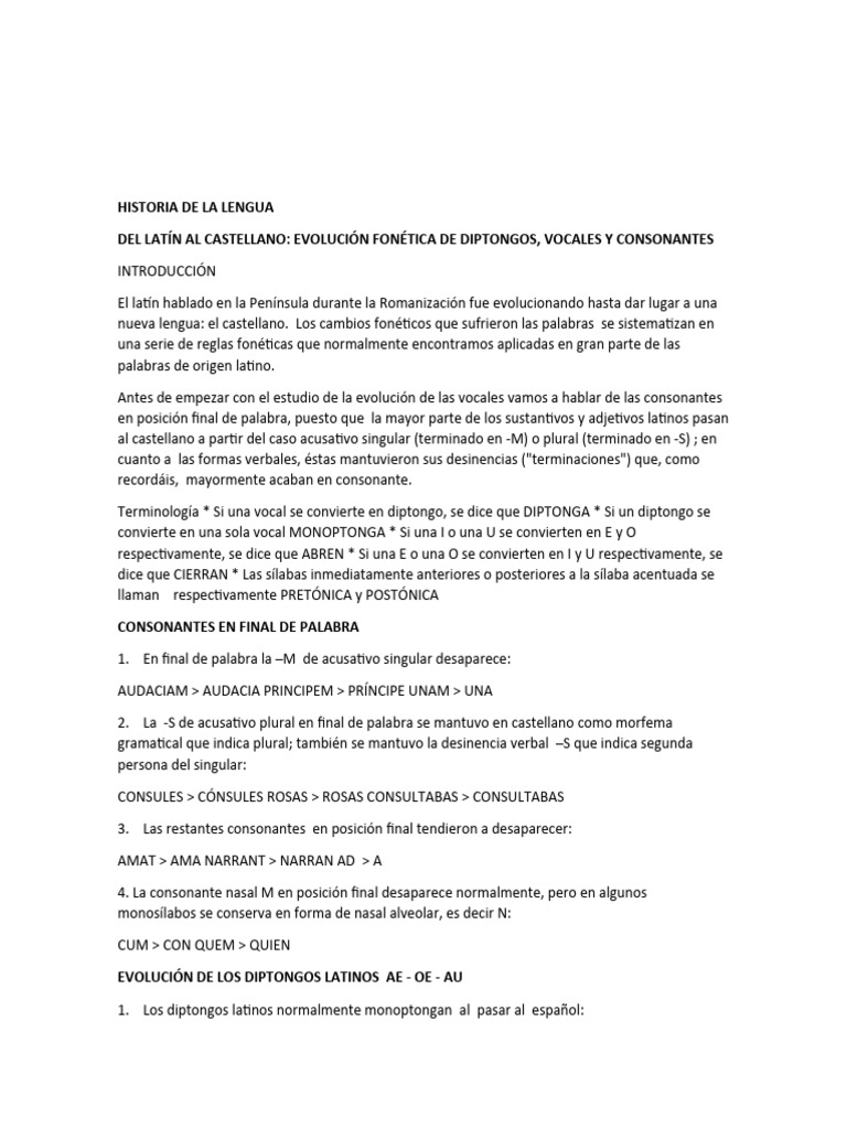Historia de La Lengua Evolucin Fontica-Latin | PDF | latín | Lengua ...