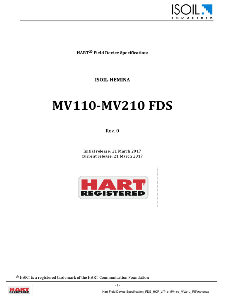 Hart Field Device Specification - FDS - HCF - LIT18-MV110 - MV210 ...