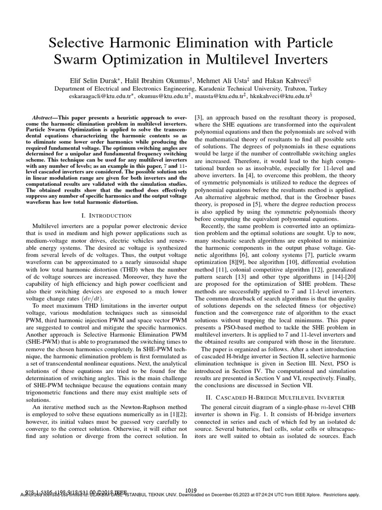 Selective Harmonic Elimination With Particle Swarm Optimization in ...