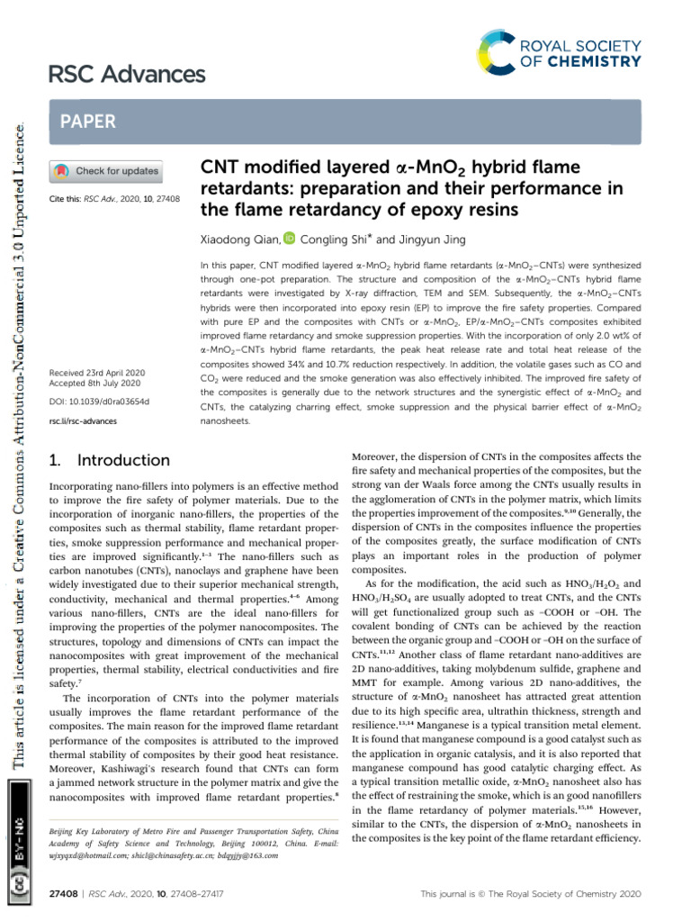 CNT Modified Layered a-MnO 2 Hybrid Flame Retardan | PDF | Carbon ...