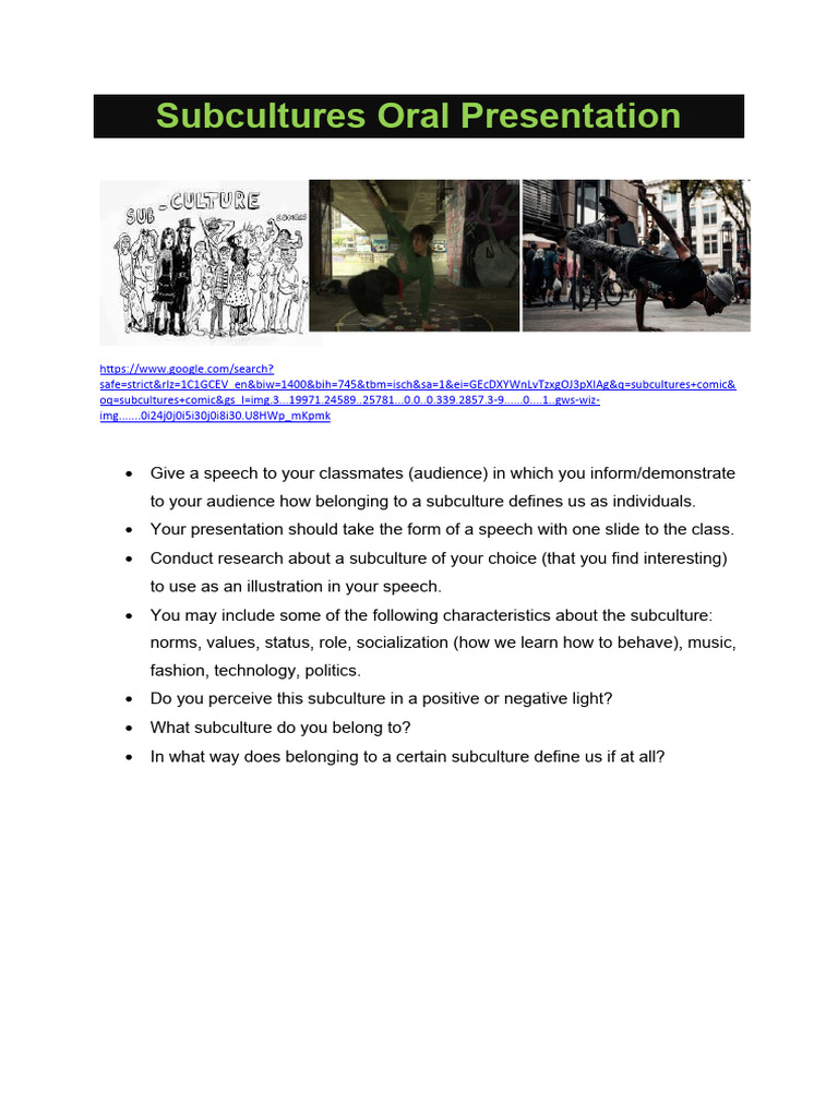 Subcultures Presentation | PDF | Speech | Human Communication