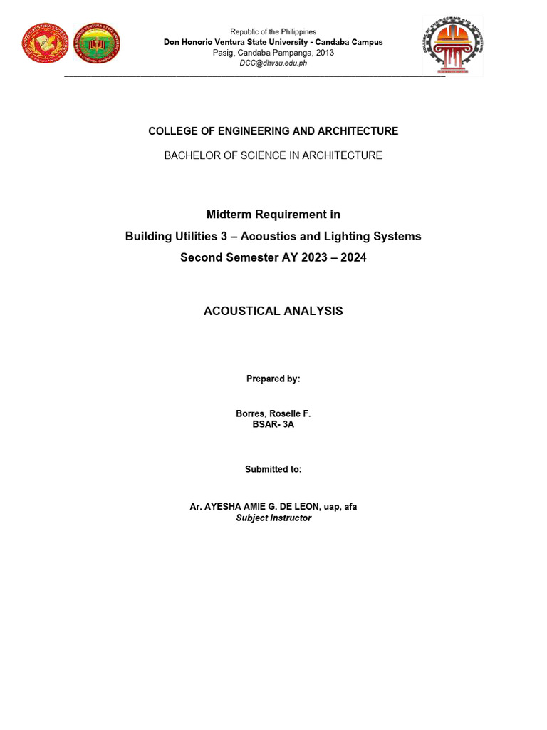 Midterm Requirement in Building Utilities 3 - Acoustics and Lighting ...