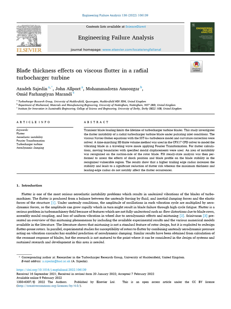 2022 - Azadeh Sajedin - Flutter, Aerolastic Instability, Fourier Trasnformation, Turbocharger ...