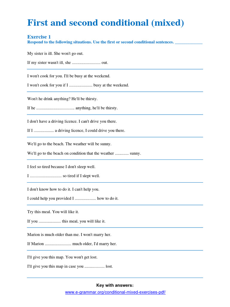 Mixed Conditional Exercises PDF | PDF | Sentence (Linguistics) | Linguistics