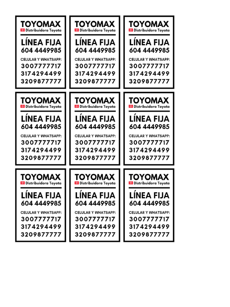 Tarjetas Toyomax | PDF