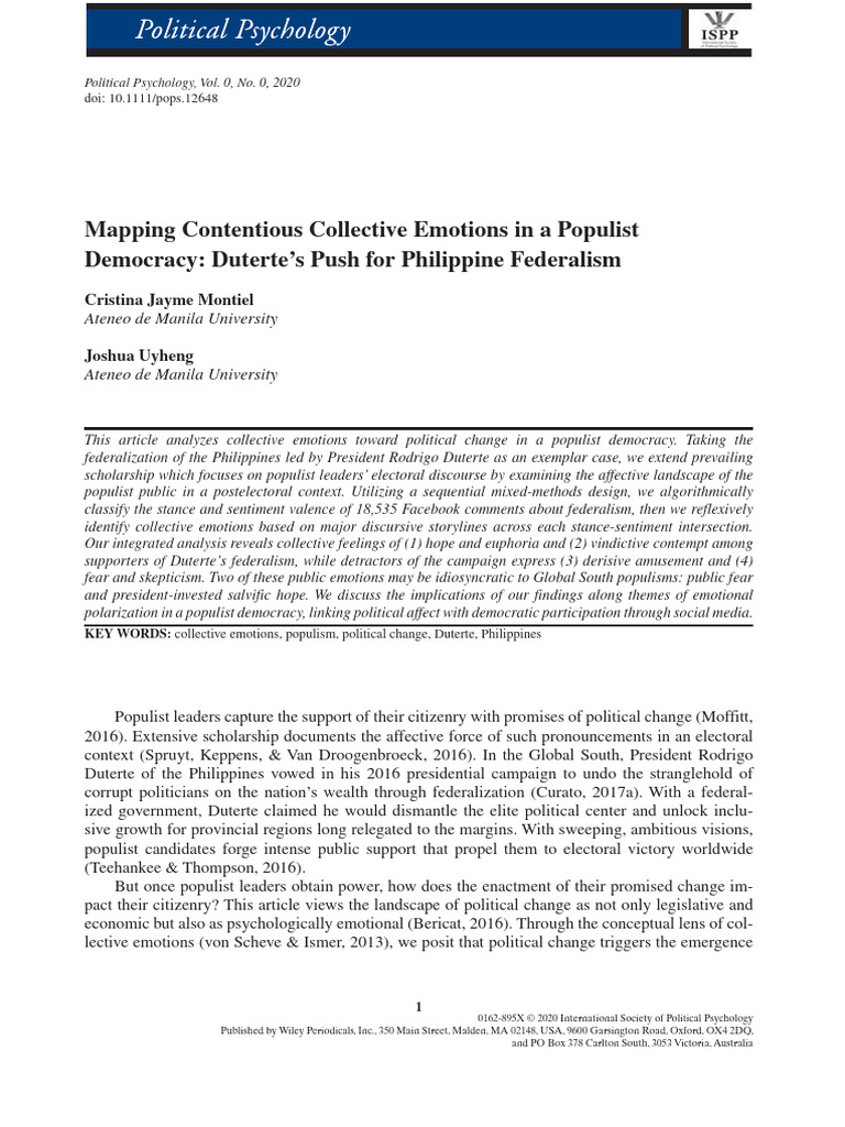 Collective Emotions in Duterte's Federalism | PDF | Populism | Accuracy ...