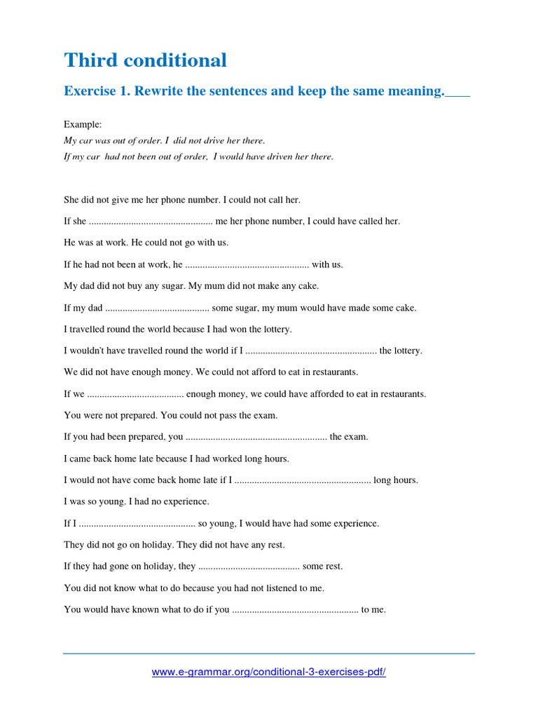 Third Conditional Exercise 1 | PDF