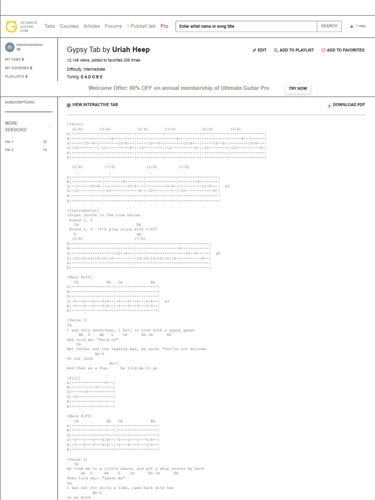 GYPSY TAB (Ver 2) by Uriah Heep @ | PDF | Music Industry | Sound Recording