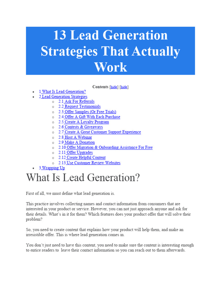 Effective Lead Generation Strategies | PDF | Loyalty Program | Experience