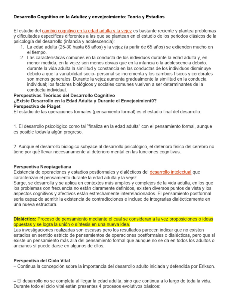 Desarrollo Cognitivo en la Adultez y envejecimiento | Descargar gratis PDF | Memoria | Inteligencia