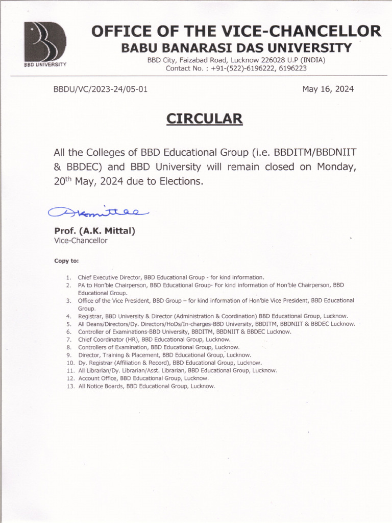 CIRCULAR reg. ELECTIONS on 20.05.2024 | PDF