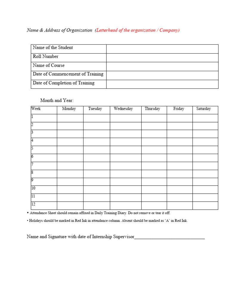 Internship Attendance Sheet Template | PDF | Business | Finance & Money ...