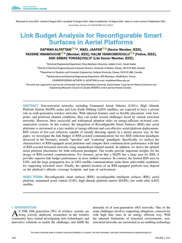 Link Budget Analysis For Reconfigurable Smart Surfaces in Aerial ...