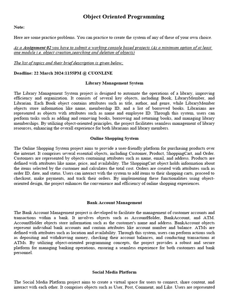 OOP Practice Task and A2 | PDF | Object (Computer Science) | Object ...