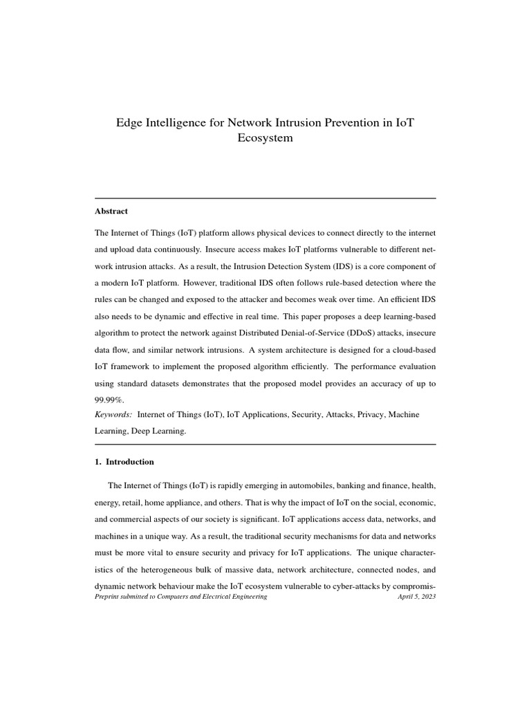 Edge Intelligence For Network Intrusion Prevention in IoT Ecosystem | PDF | Internet Of Things ...