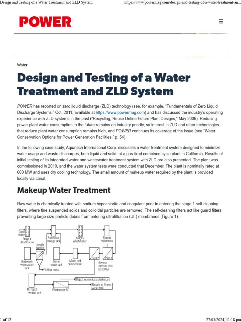 Design and Testing of A Water Treatment and ZLD System | PDF | Membrane ...