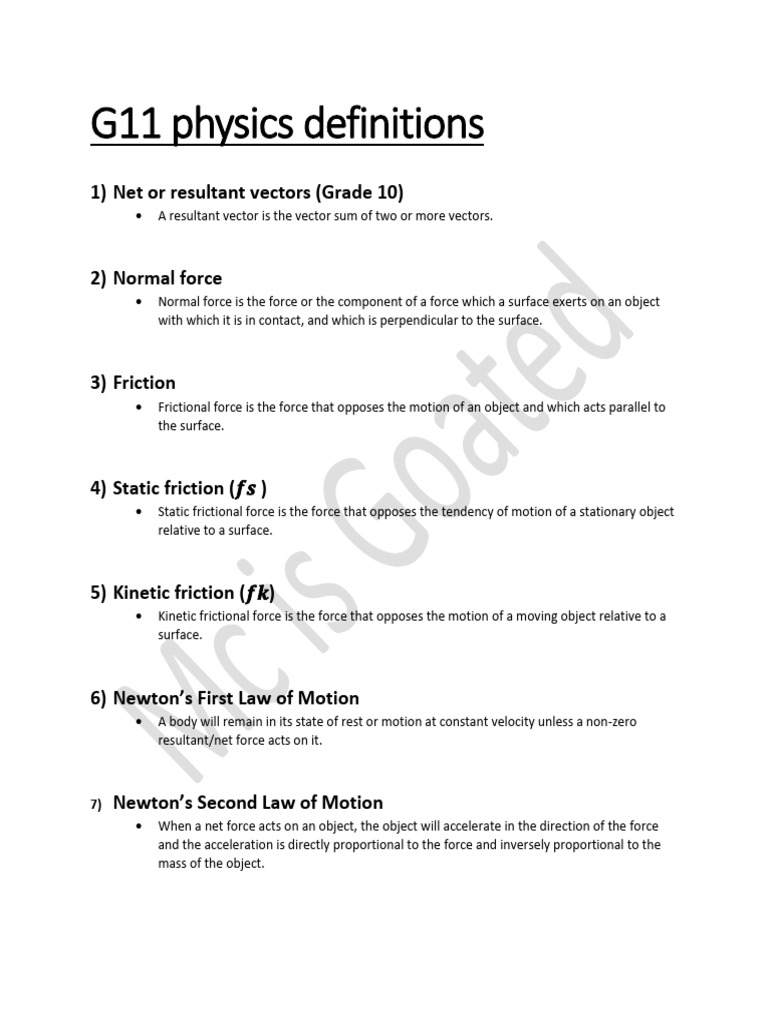 Grade 11 Physics Definitions Guide | PDF | Force | Voltage