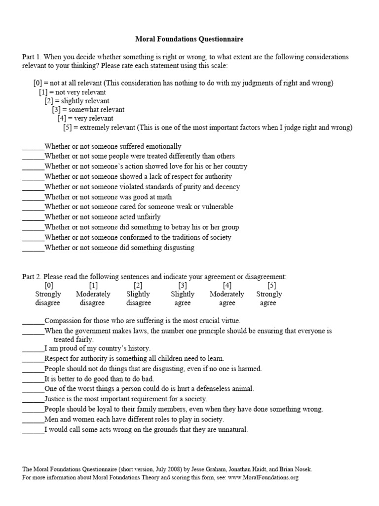 MFQ20 | PDF | Morality | Social Psychology