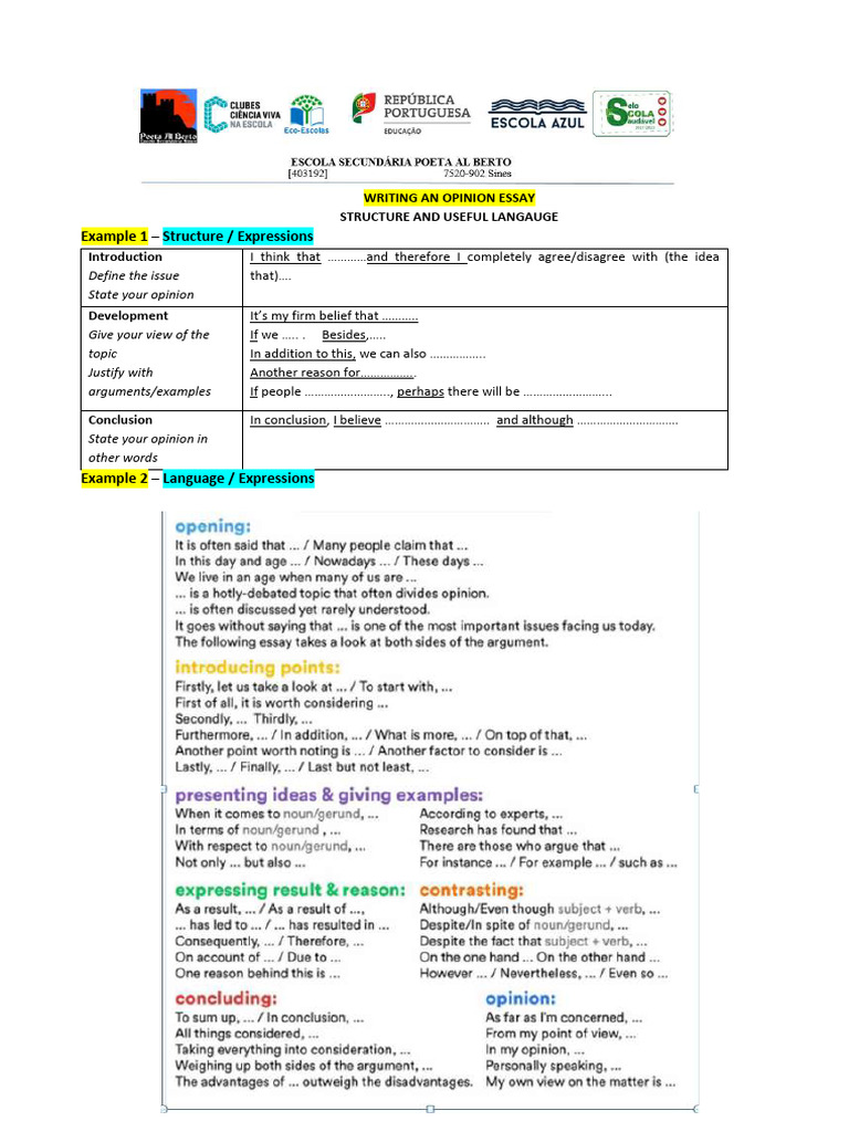 Writing Opinion Text Structure Language | PDF