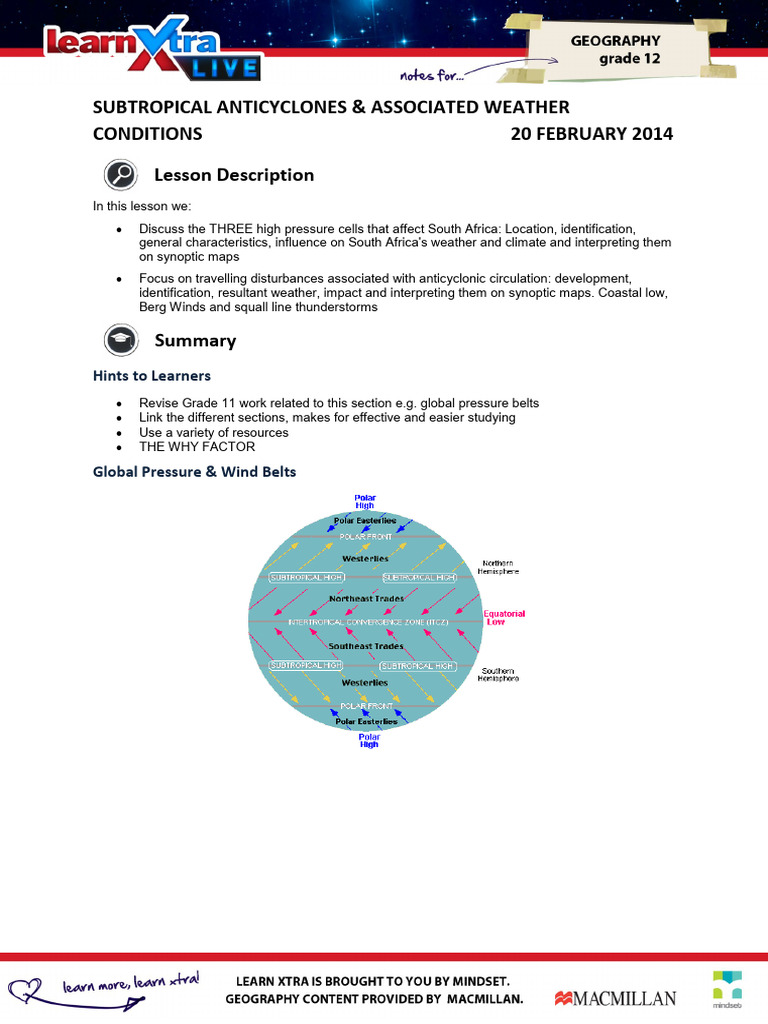LXL Gr12Geography 03 Subtropical Anticyclones Associated Weather ...