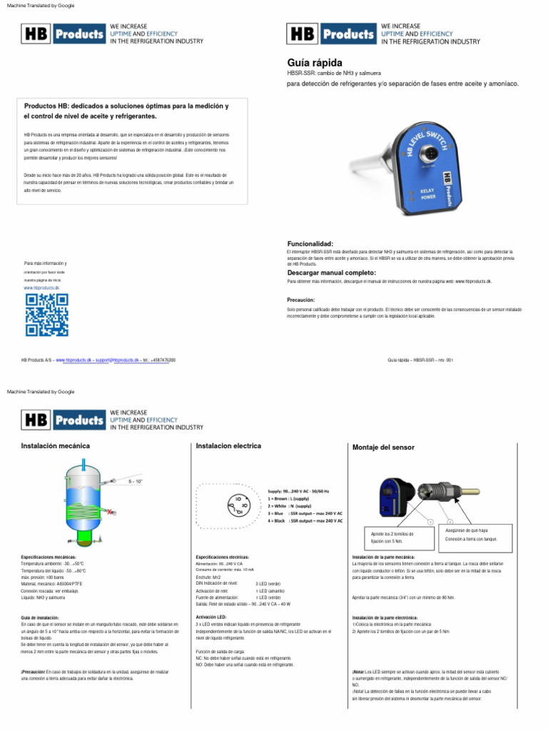 Sensores HB para Refrigeración Industrial | PDF | Diodo emisor de luz | Amoníaco
