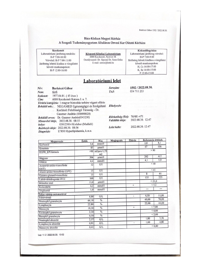 Laboratóriumi Lelet | PDF