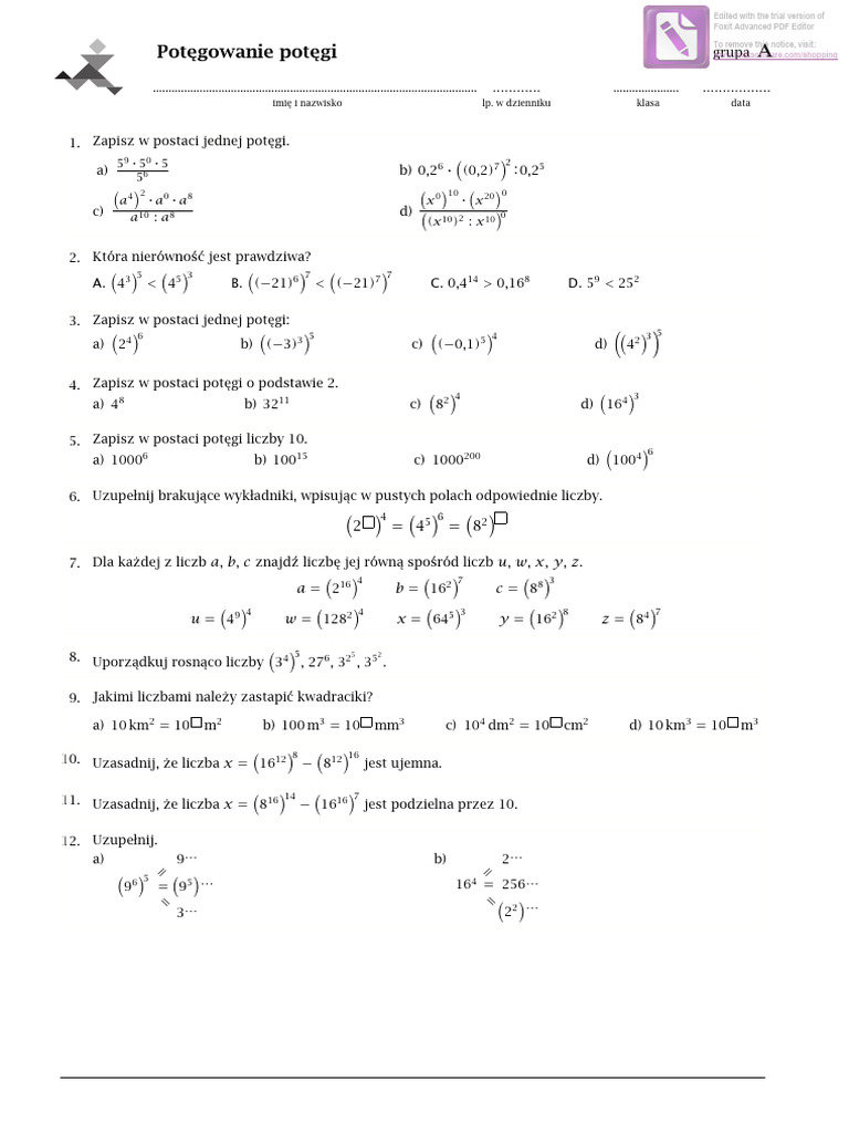 Potęgowanie Potęgi | PDF