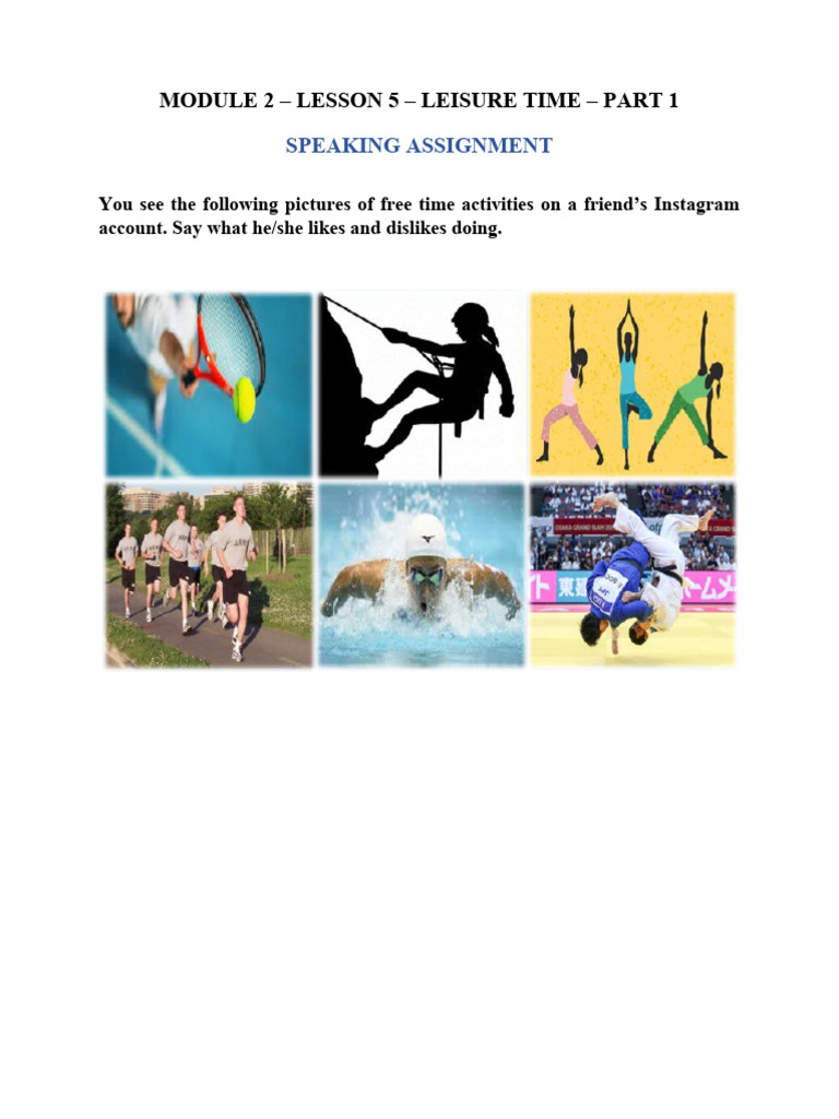 Module 2 - Lesson 5 - Leisure TIme - Part 1 - Speaking Assignment | PDF
