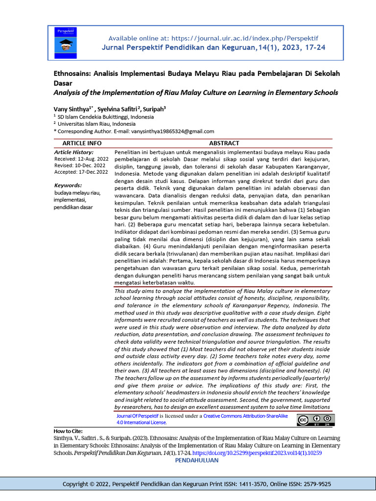Ethnosains Analisis Implementasi Budaya Melayu Ria | PDF