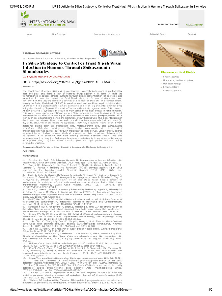 IJPBS Article - in Silico Strategy To Control or Treat Nipah Virus ...