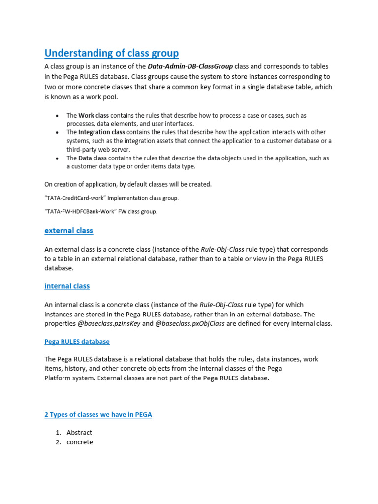 Importance of Class Group & Types, DB Connectivity in PEGA | PDF | Class (Computer Programming ...