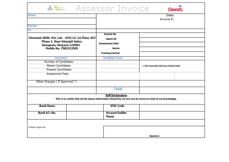 Assessor Invoice for Cleveratti Skills | PDF