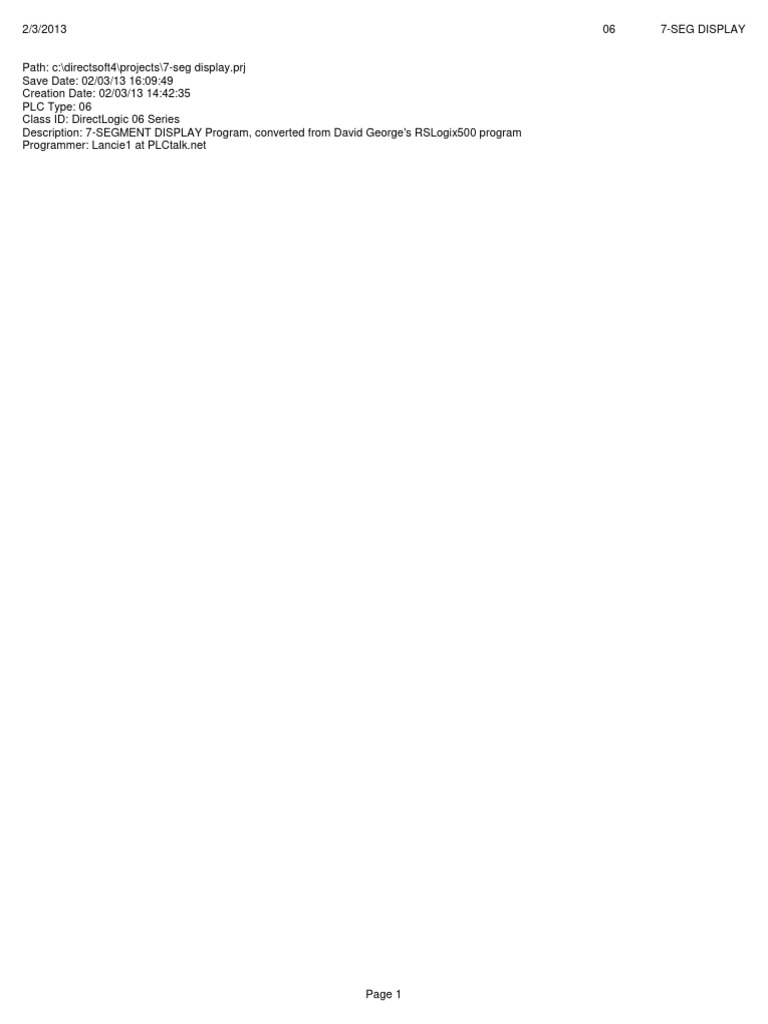 7-SEGMENT DISPLAY DL-06 Program Print-Out | PDF