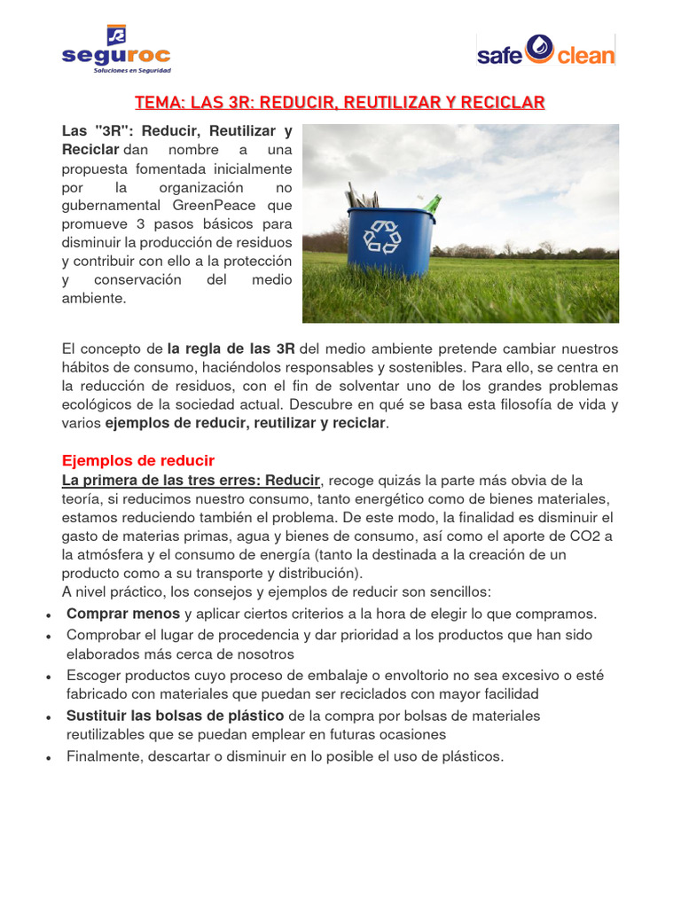 Tema Las 3R. Reducir. Reutilizar y Reciclar | PDF | Residuos | Reciclaje