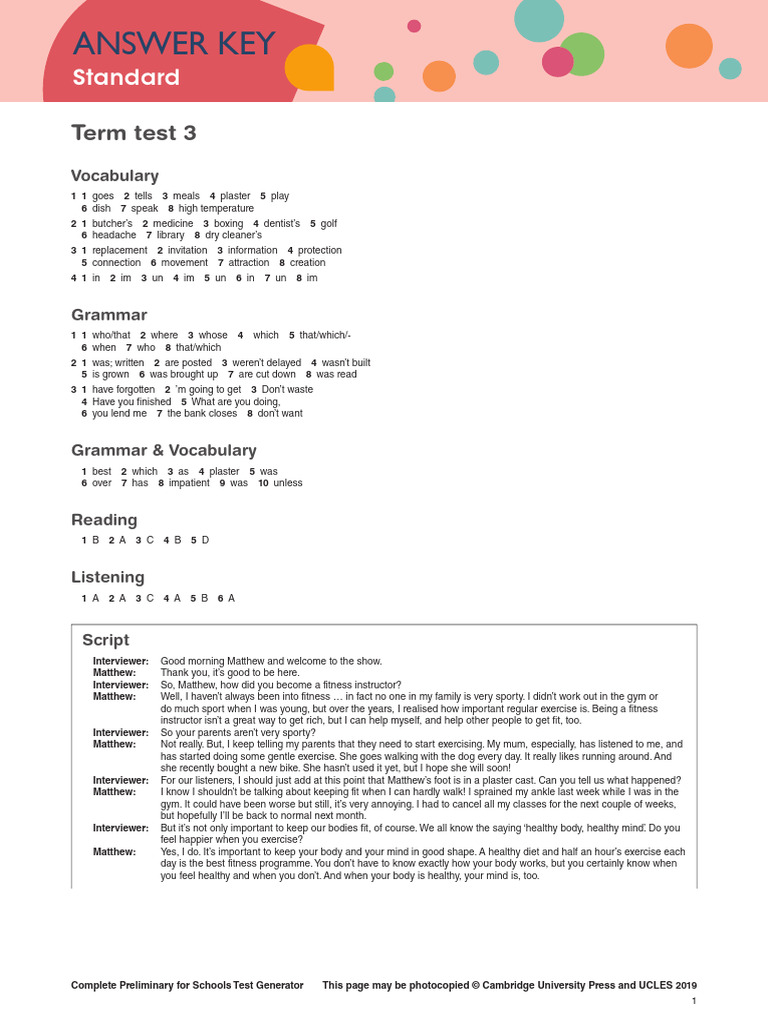 PFS-TT-3_Answer key | PDF