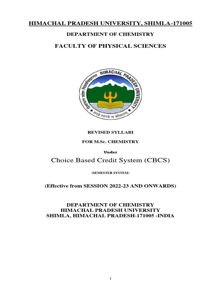 Final MSC Chem HPU Syll, CBCS For 22-23 | PDF | Chemical Reactions | Coordination Complex