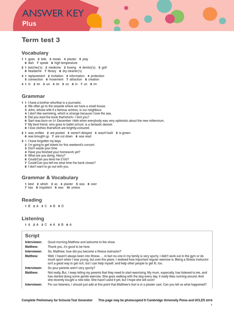 PFS-TT-3P - Answer Key | PDF