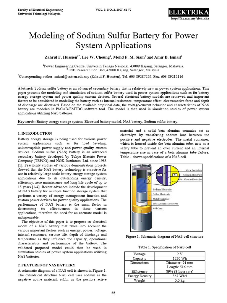 Modeling of Sodium Sulfur Battery | PDF | Electrical Resistance And ...