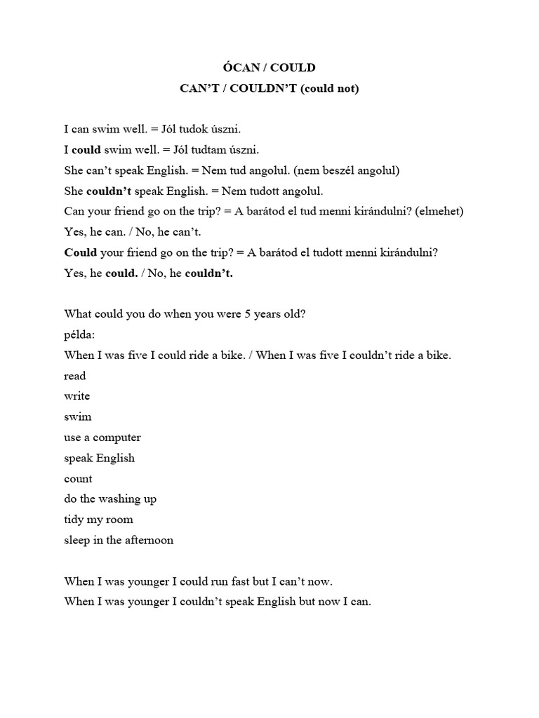 Understanding Can and Could in English | PDF