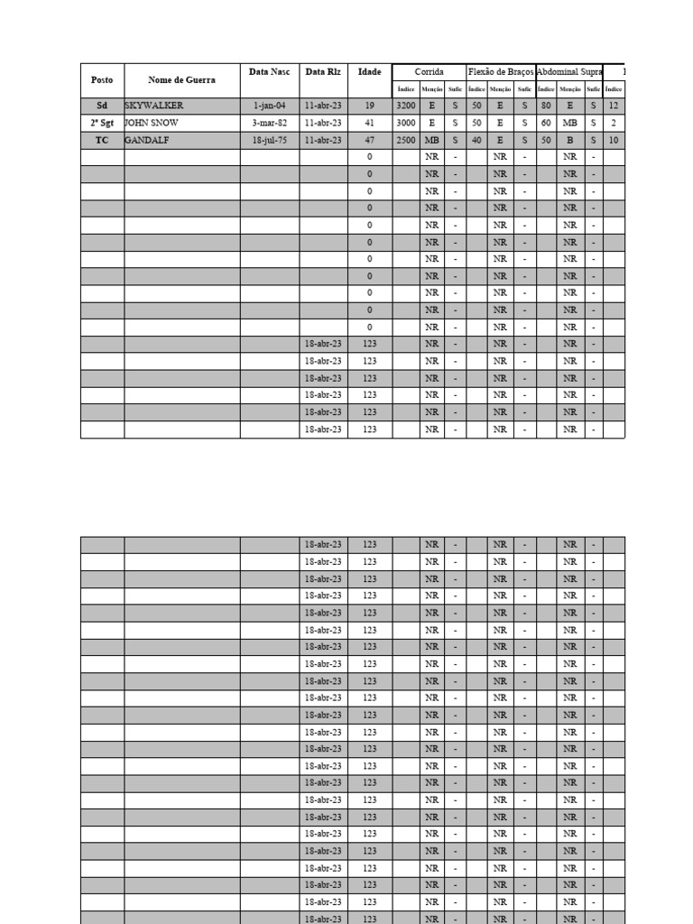 Planilha TAF 2023 | PDF