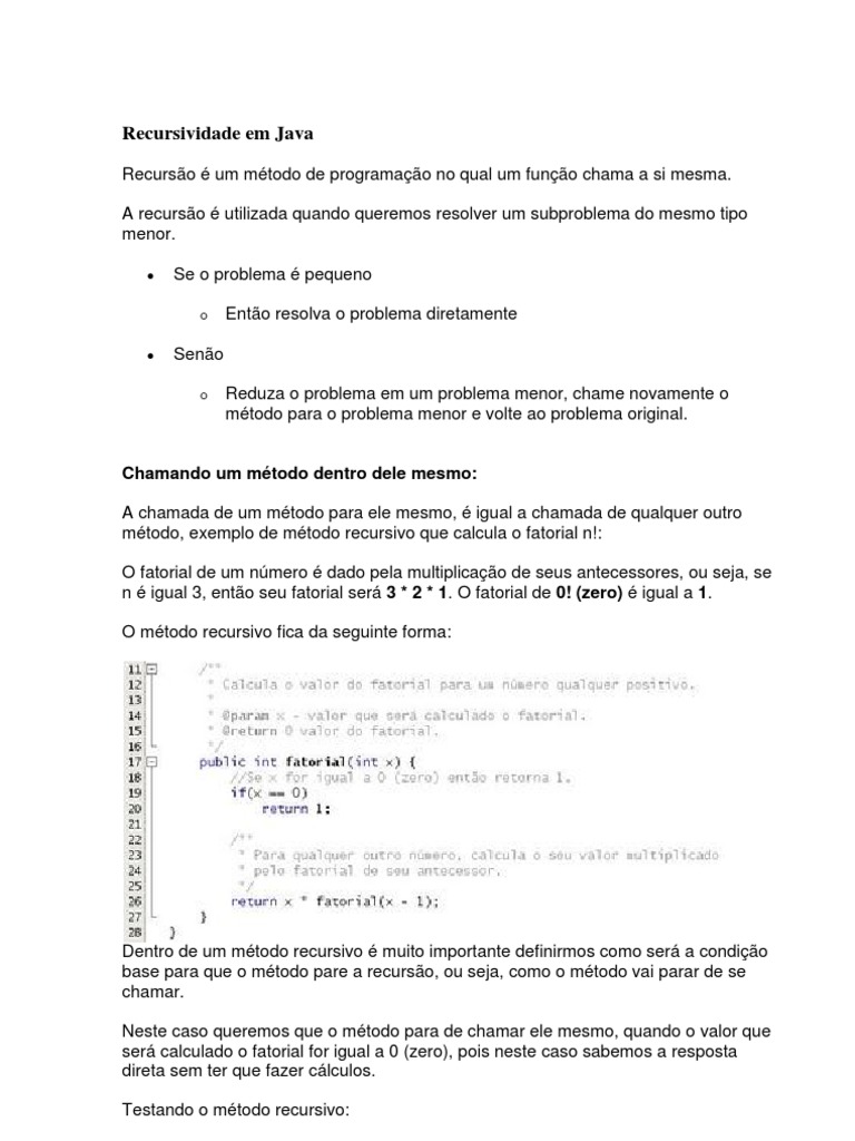 Recursão em Java: Uma explicação passo-a-passo de métodos recursivos e ...