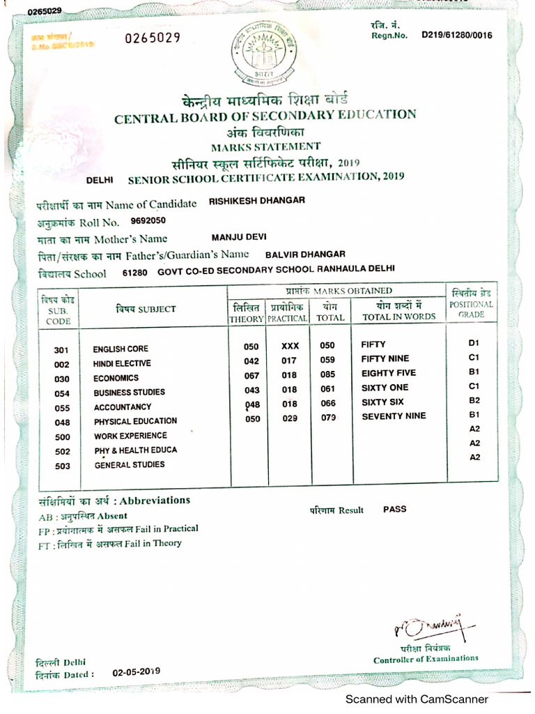 12th marksheet | PDF