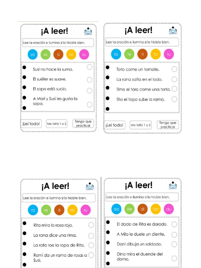 Tarjetas de Lectura | PDF
