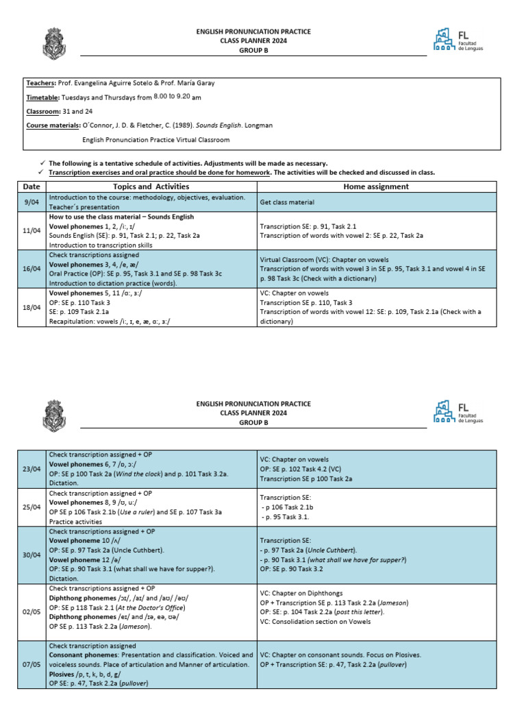 EPP - Class Planner - 2024 - Group B - Final Version | PDF | Phoneme ...