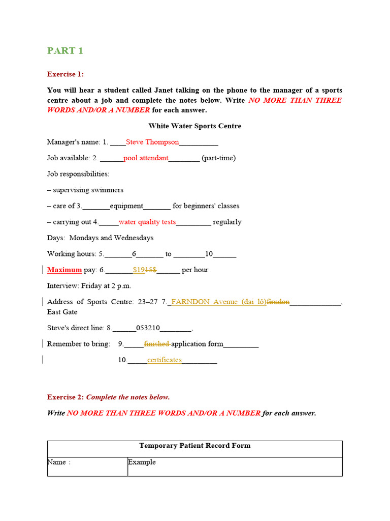 Listening Exercises Pdf